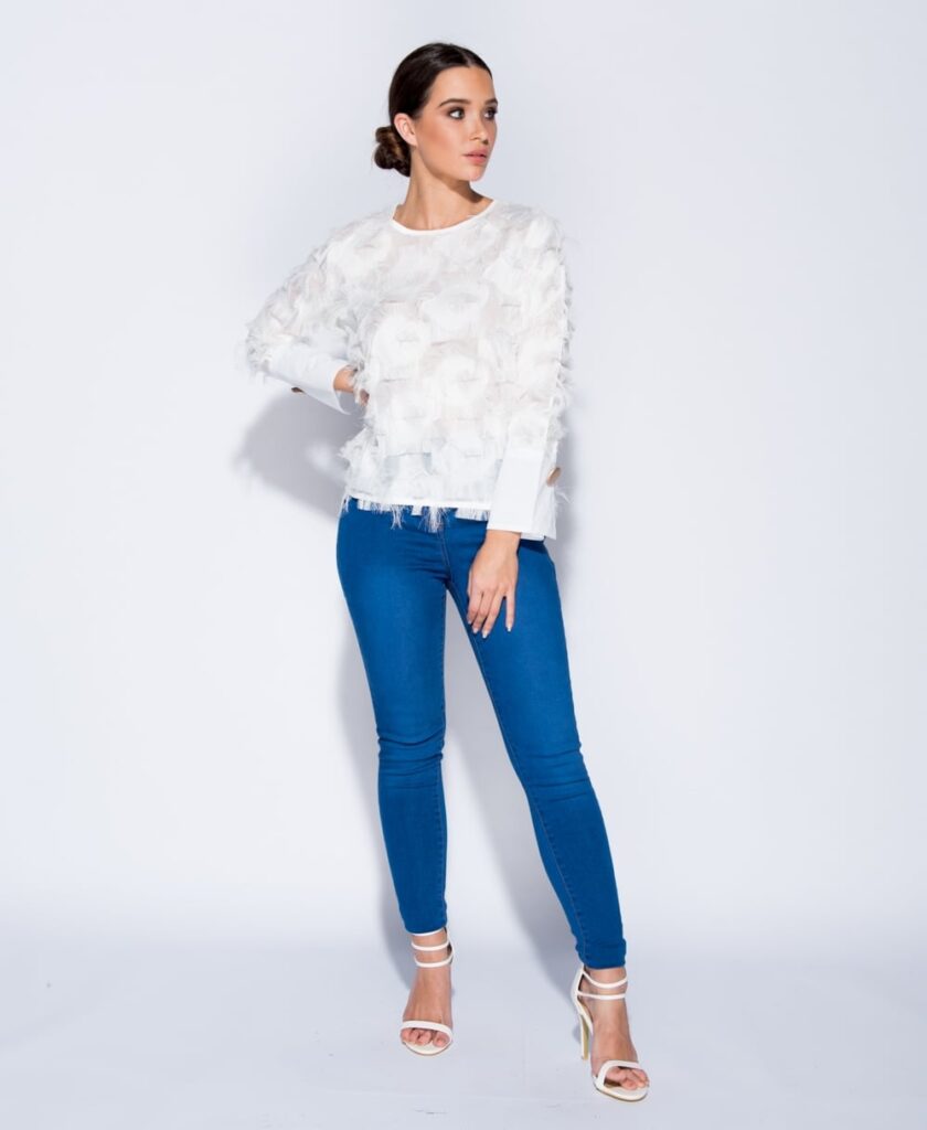 Narmastega valge pidulik pluus - Eeny BOUTIQUE